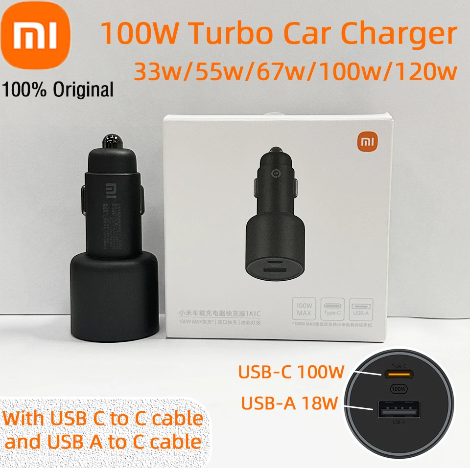 Xiaomi-Charger-Car-100w-67w-Turbo-Charge-Fast-Charging-QC-Charger-1A1C ...
