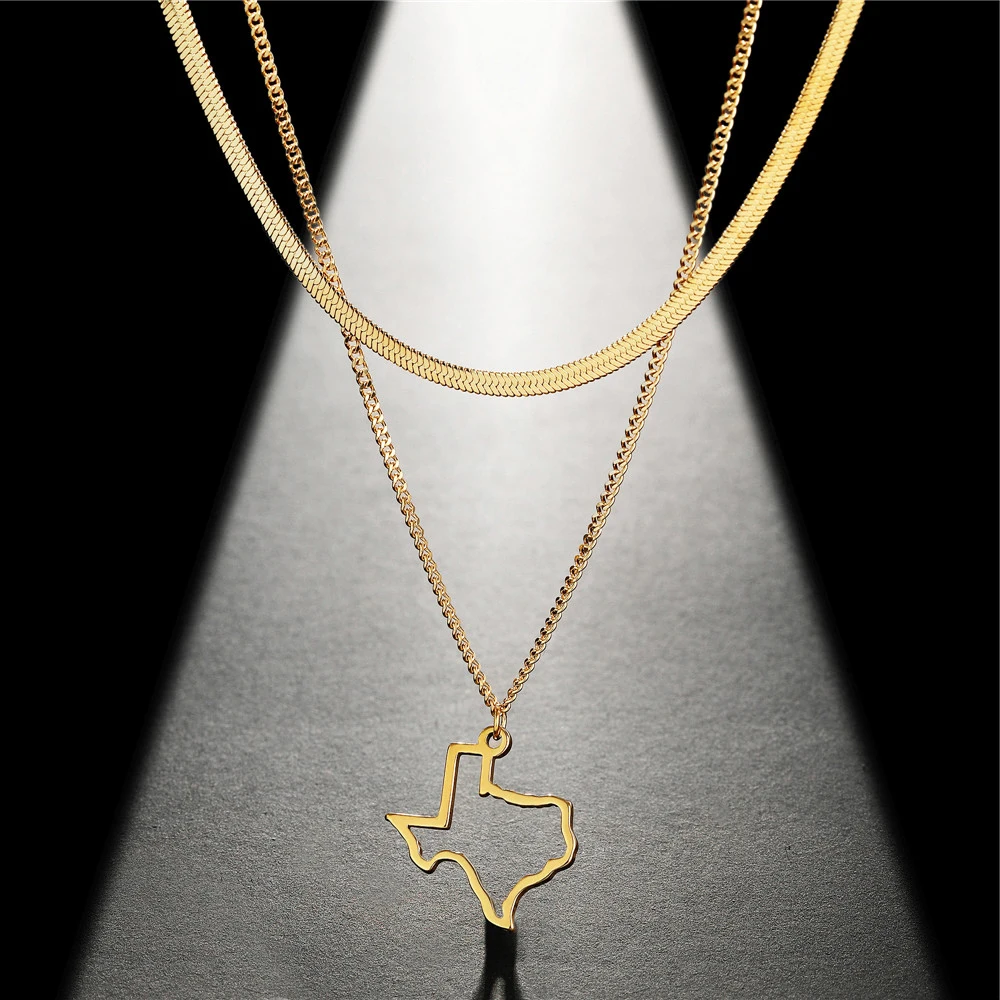 Skyrim-silhouette-Texas-map-women-s-necklace-stainless-steel-double ...