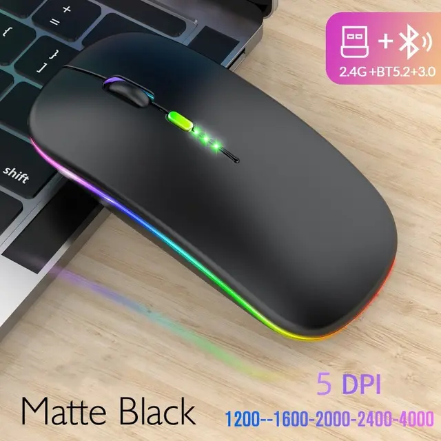 Nuevo ratón inalámbrico Bluetooth con USB recargable RGB ratón para ...
