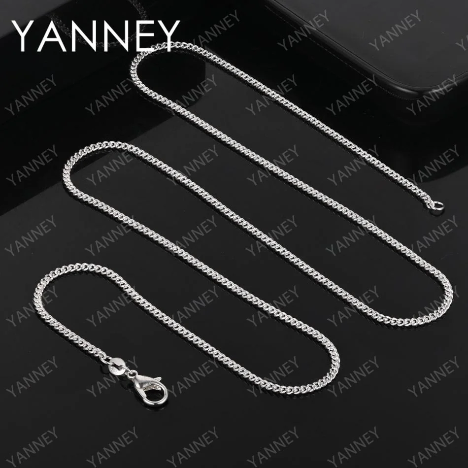 925 Sterling Silver 2MM 16-30 Inches Side Chain Necklace Women Men ...