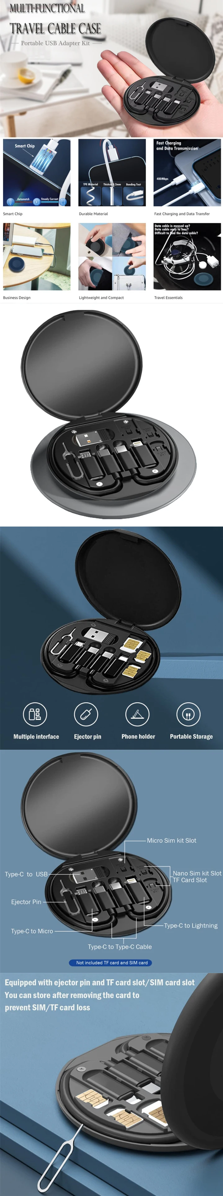 Multifunctional Travel Cable Case - Portable USB Adapter Kit - TechTrix ...