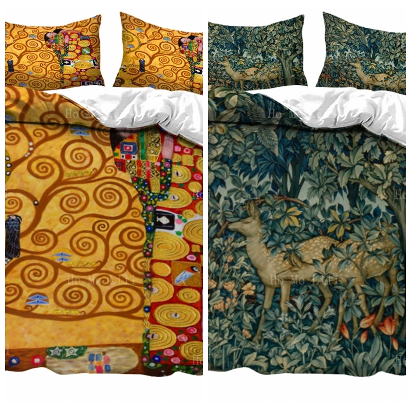 The Embrace Gustav Klimt Fulfilment Abstract Painting Forest Deer ...