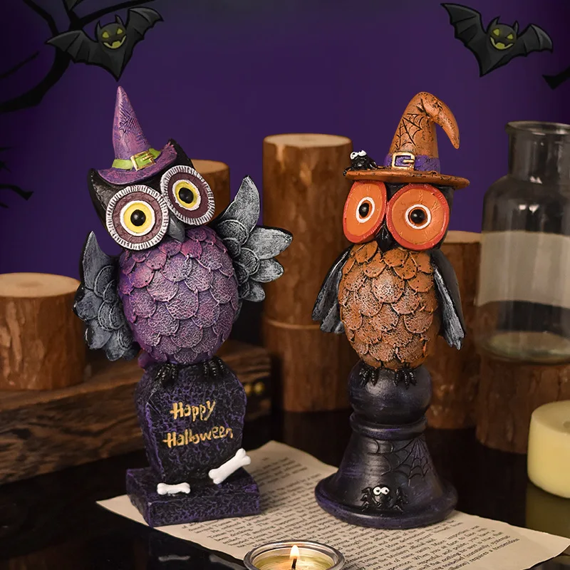 Halloween-Cute-Owls-Witch-Figurine-Resin-Owls-Statue-Candle-Holder-Witch-Hat-Figurines-Ornaments ...
