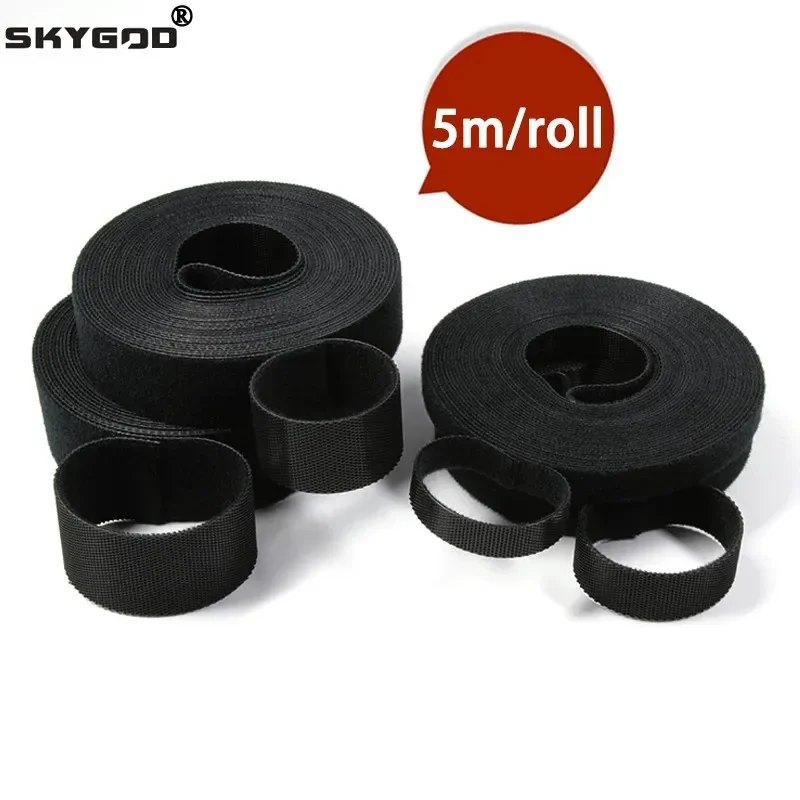 5m-roll-Cable-Ties-Reusable-Loop-Bundle-Self-Adhesive-Black-Nylon-Strap ...