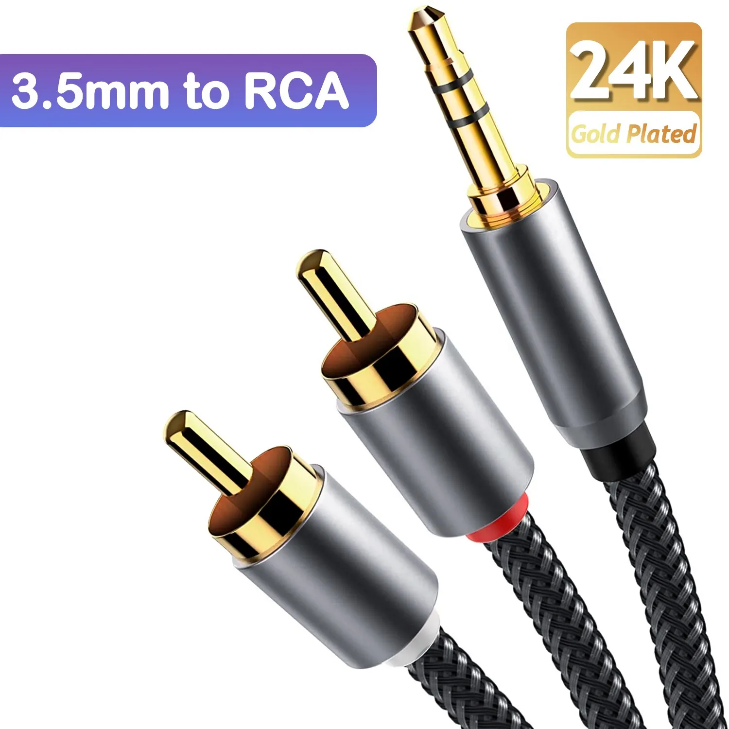 3.5mm to RCA Cable 2m 6.6FT RCA Audio Cable 24K Gold Plated Male to Male Stereo Aux Cord Y ...