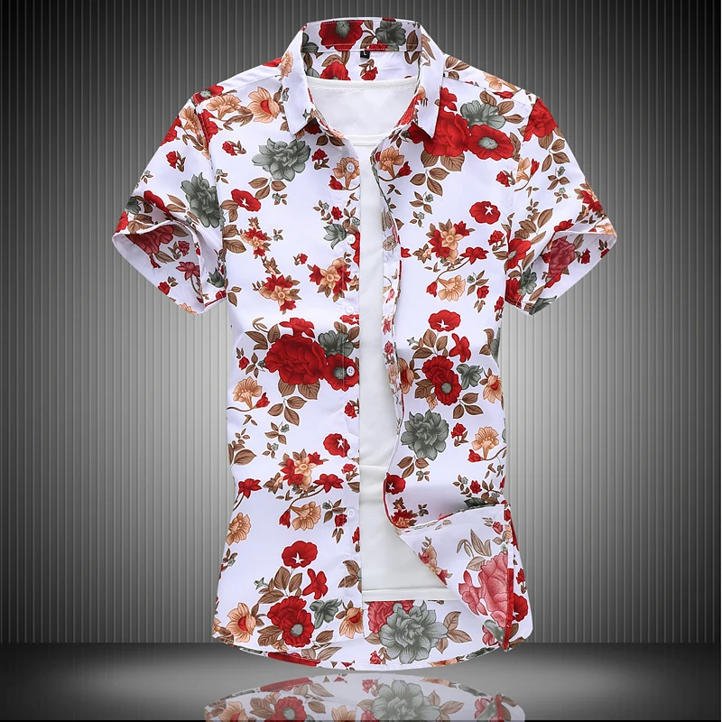 Fashion-Flower-Design-Short-Sleeve-Casual-Shirts-Men-s-Hawaiian-Blouse ...