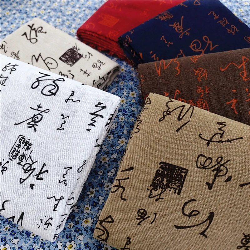 Cotton Linen Fabric Chinese Style Calligraphy Printed Retro Ethnic for ...