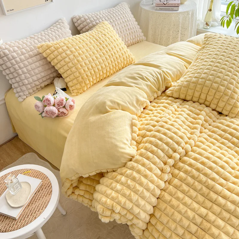 Winter-three-dimensional-double-rabbit-plush-Flannel-four-piece-fitted ...