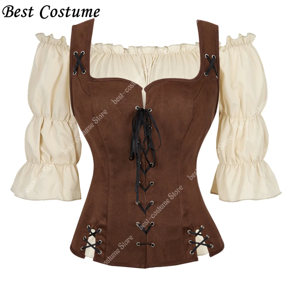 Pirate Costume Women Viking Vest Cosplay Plus Size Medieval Blouse Tops ...