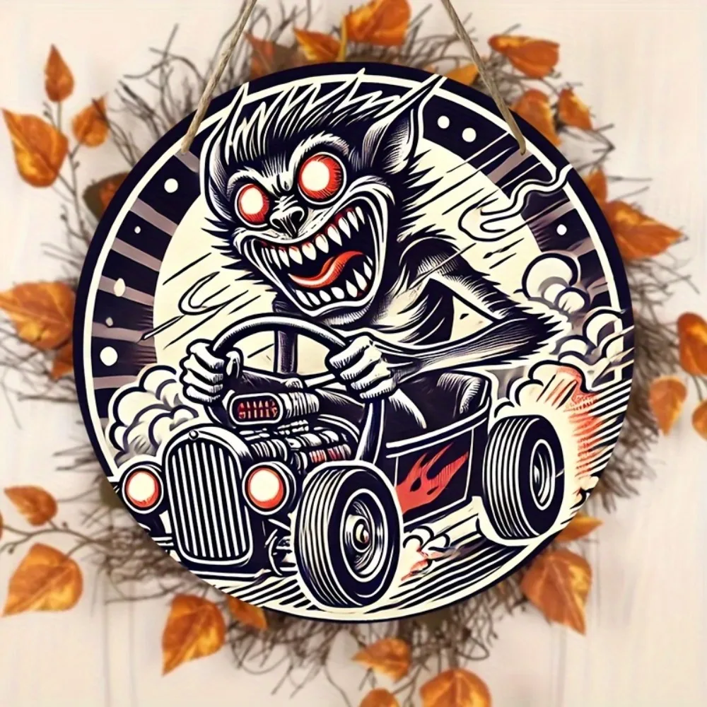 2D Flat Monster Truck Decor - 1pc Vintage Wooden Sign, Hot Rod Cartoon ...