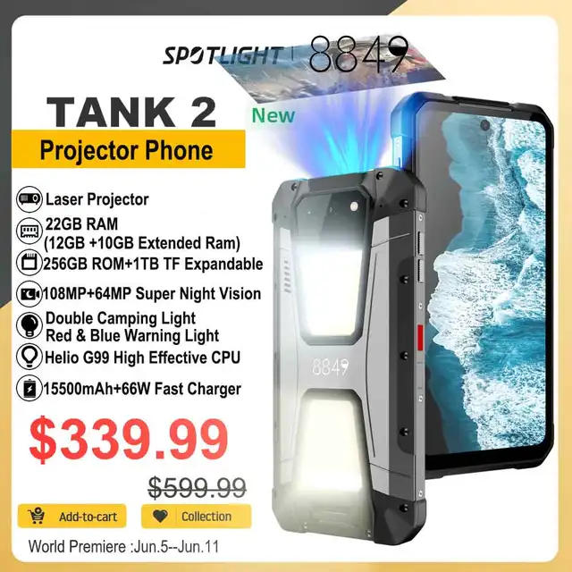 8849 Tank 2 by Unihertz Projector Rugged Smartphone Camping Light Up to ...