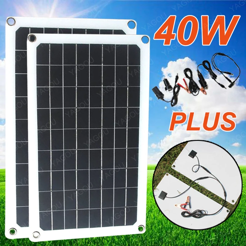 40W Flexible Solar Panel Kit Complete Charge 18V 2 USB Port Car ...