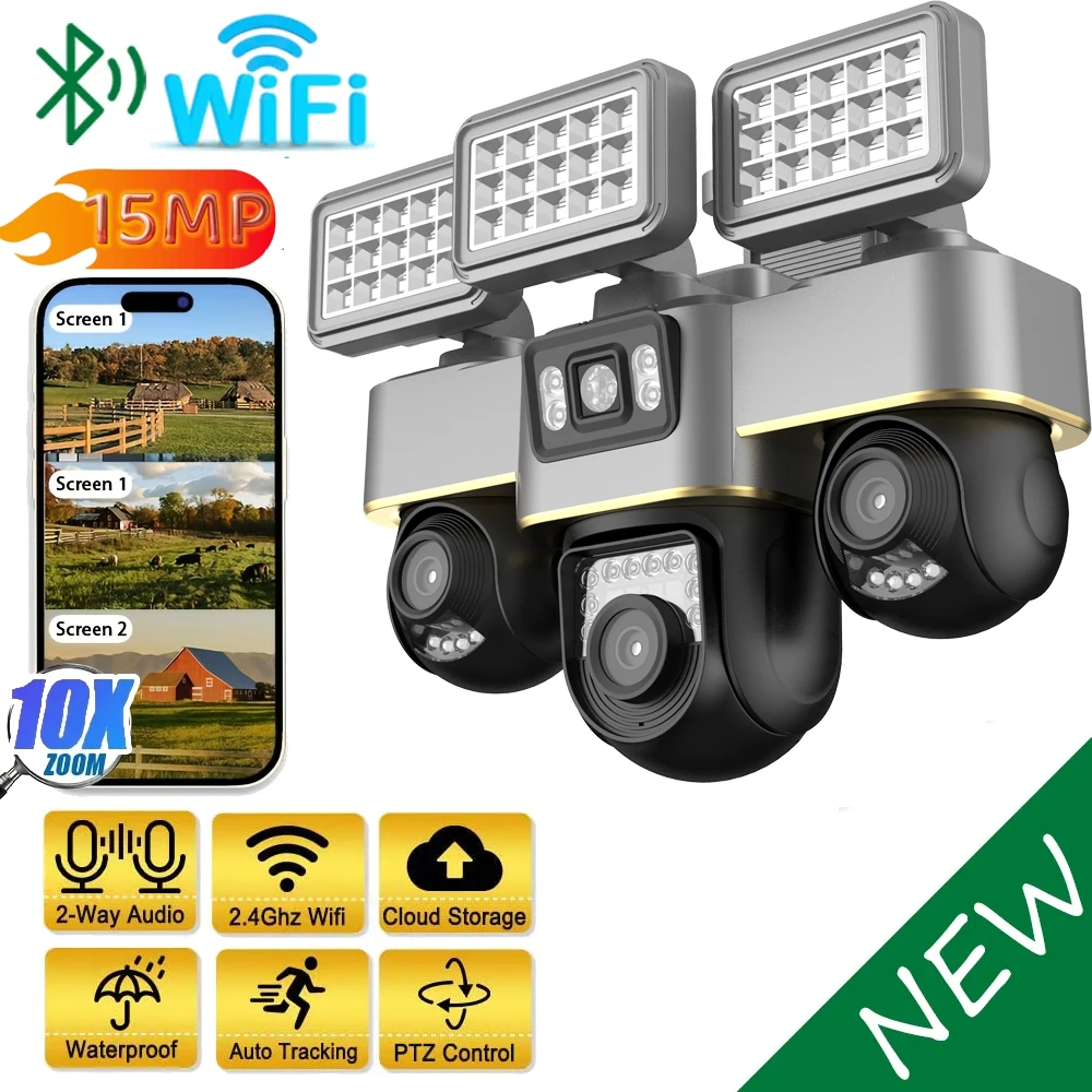 Video Surveillance Camera WIFI 3 PTZ Lens 3 Screen Human Detection CCTV ...