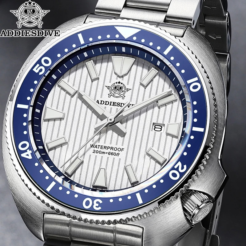 ADDIESDIVE Japanese Quartz Diver Watch 200M Water Resistant Stainless ...