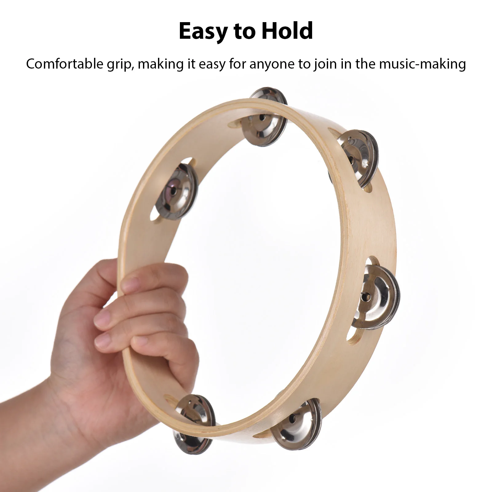 6/8/10 Inch Tambourine Hand Cranked Bell Single Row Wooden Tambourine ...