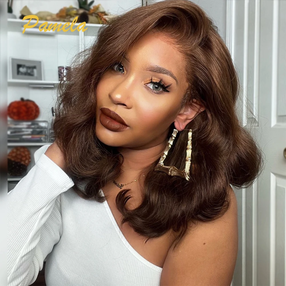 13x4 Brown Chocolate Short Loose Deep Wave Lace Front Wig 4x4 Brown ...
