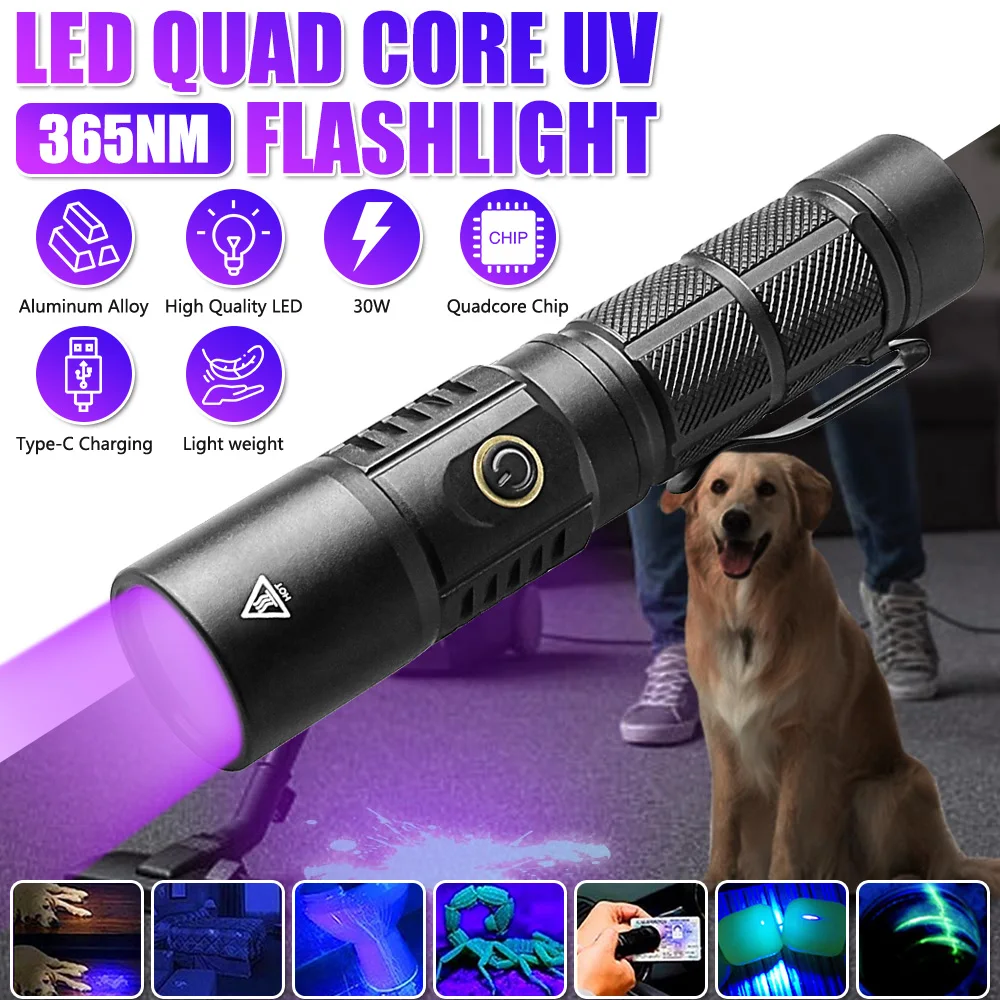 30W-365NM-UV-Light-Flashlight-Ultraviolet-Lamp-Money-Fluorescent-Agent ...