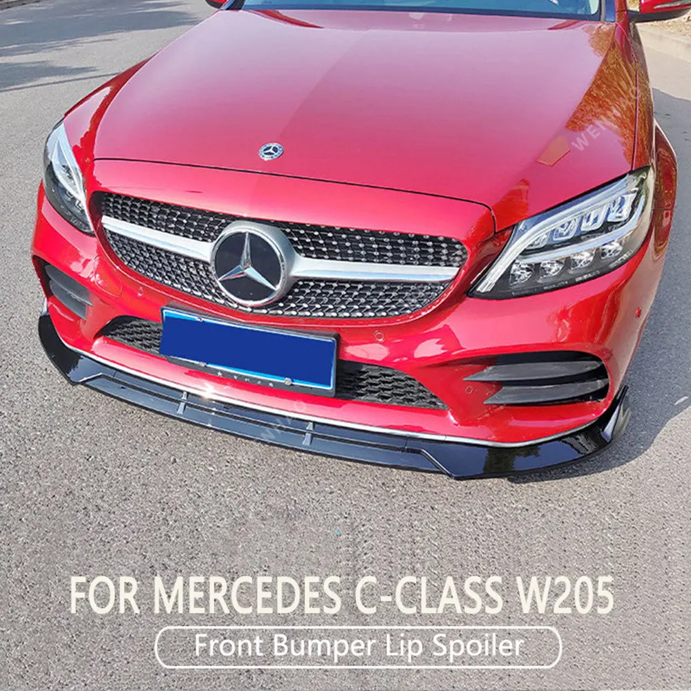 For Mercedes W205 S205 A205 C205 Front Bumper Splitter Lip Spoiler C Class 2018 2021 LCi Cover ...