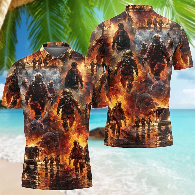 Firefighter-3D-Print-Polo-Shirts-For-Men-Clothes-Fashion-Fireman ...