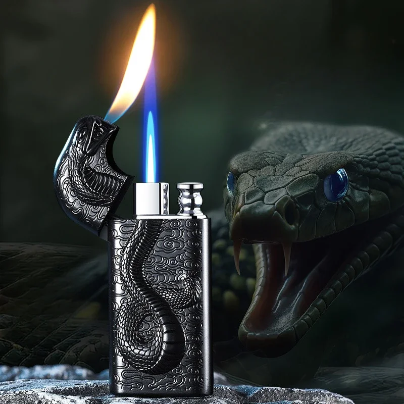 Trendy-Double-Fire-Snake-Embossed-Lighter-Creative-Embossed-Magic ...