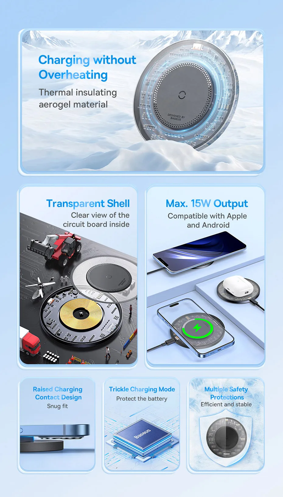 Baseus 15W Qi Wireless Charger for iPhone 15/14, Airpods, Samsung S22 ...