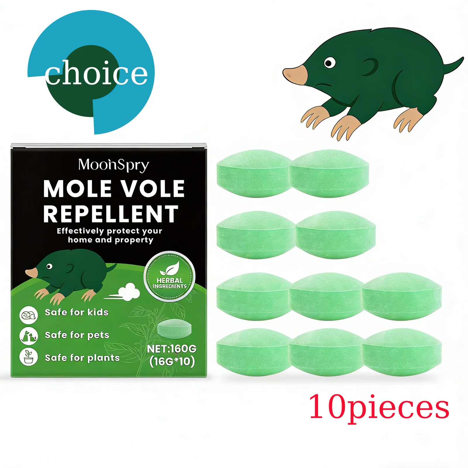 MoonSpry 10-Pack Mole Repellent Pill for Outdoor Courtyard Odorless ...