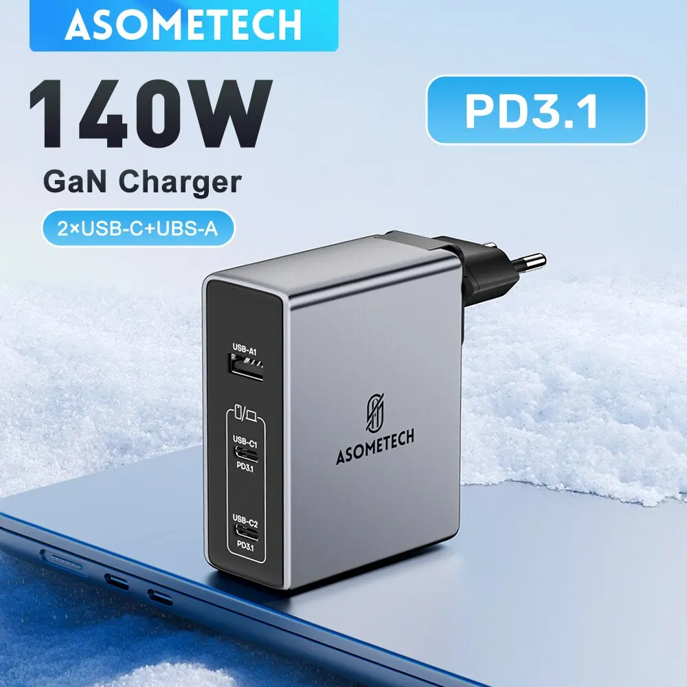 ASOMETECH-cargador rápido GaN para ordenador portátil, dispositivo de carga de 140W, PD3.1, PPS ...