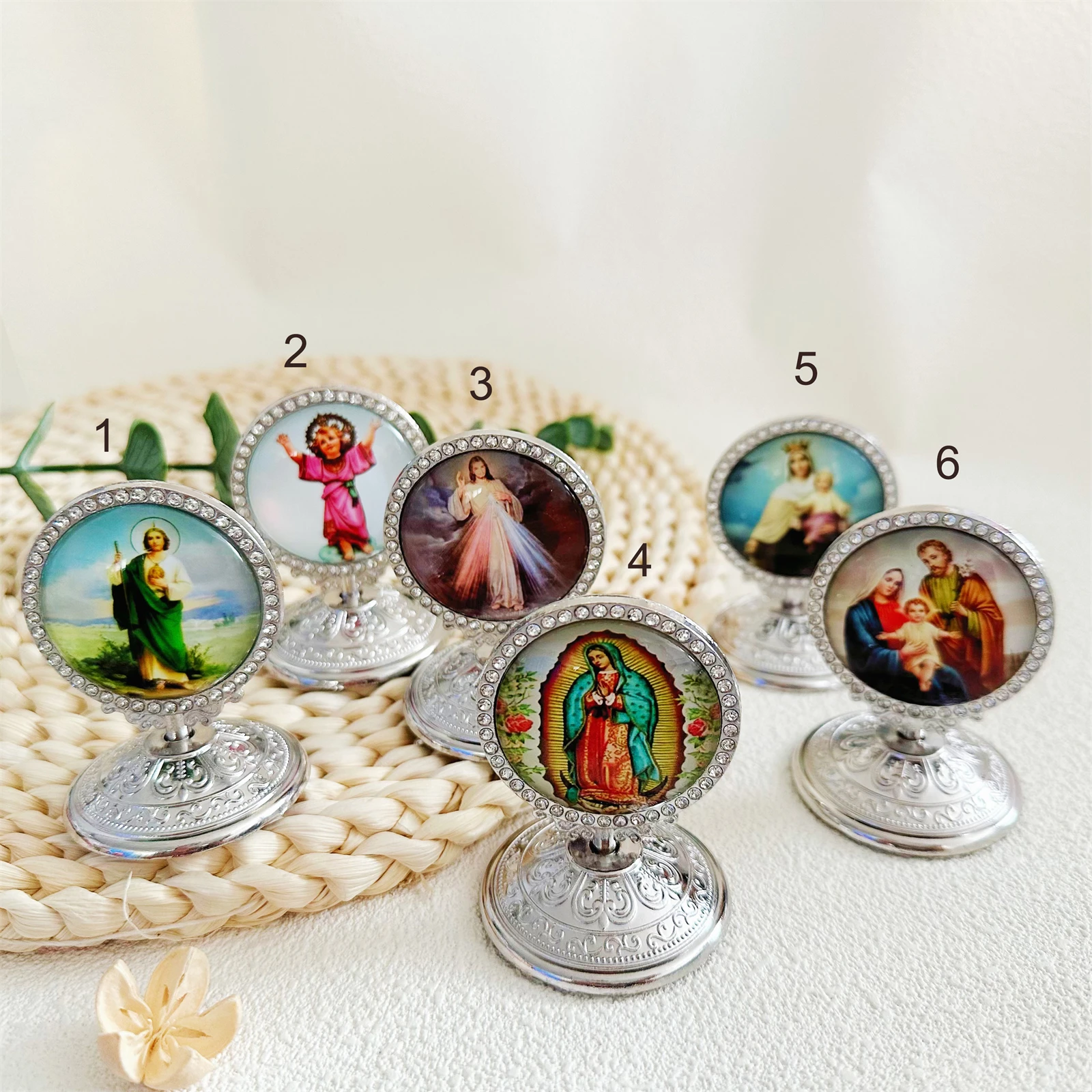 Rotatable-Crystal-Figurines-Holy-Family-St-Christoper-Virgin-Mary-Saint ...
