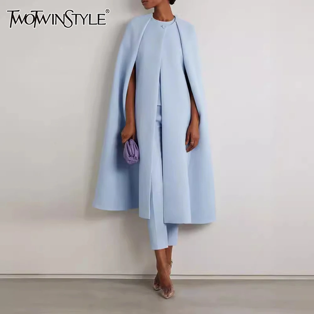 TWOTWINSTYLE-Solid-Two-Piece-Sets-For-Women-Round-Neck-Cloak-Sleeves ...