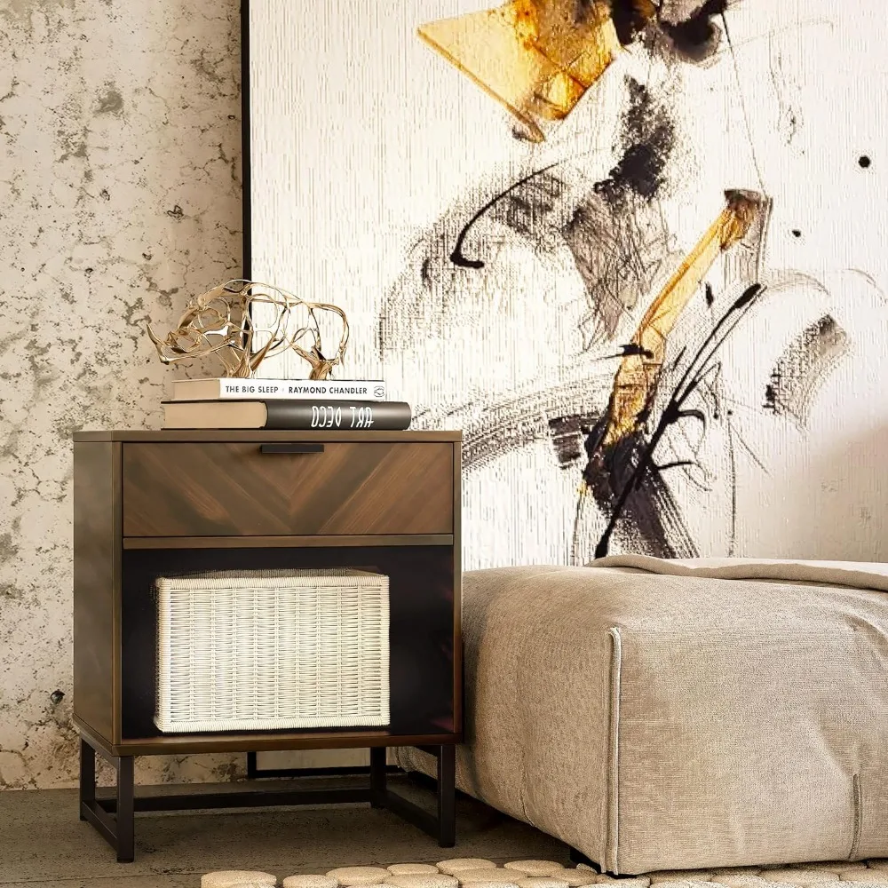 Living Room Tables Bedside Table Furnitures Walnut Nightstand With 1 ...