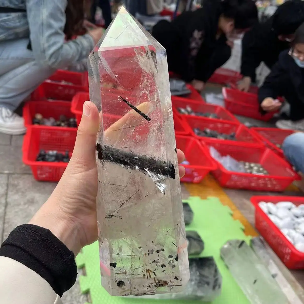 1PC Natural Crystal Black Hair Hexagonal Column Crystal Quartz Point ...