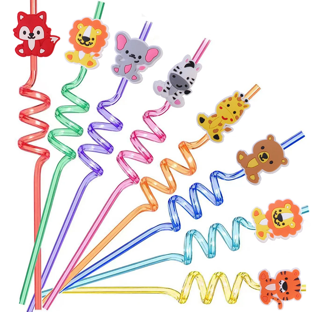 8pcs-Woodland-Animal-Plastic-Straws-Reusable-Drinking-Straws-Jungle ...