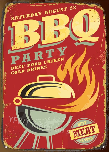 Grill Family Dinner Plaque Metal Vintage Bbq Tin Sign Restaurant Wall ...