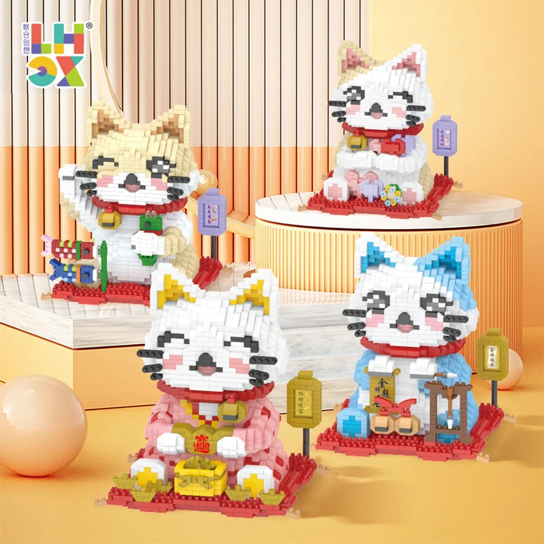 DIY Funny Fortune Cat Micro Building Blocks Cartoon Lucky Cat Mini ...