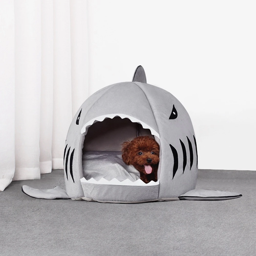 Cat-And-Puppy-Pet-Litter-Cartoon-Shark-Shape-Warm-Safe-Pet-Bed-Tent ...