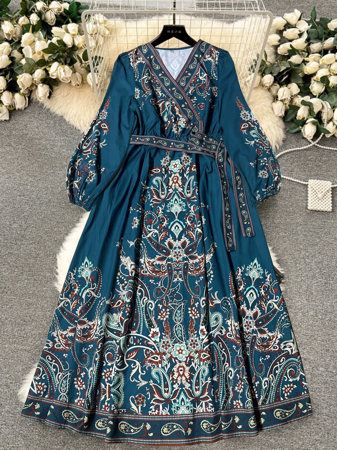 Spring Autumn plus Size New Vintage Print Elegant Holiday Style Dress ...