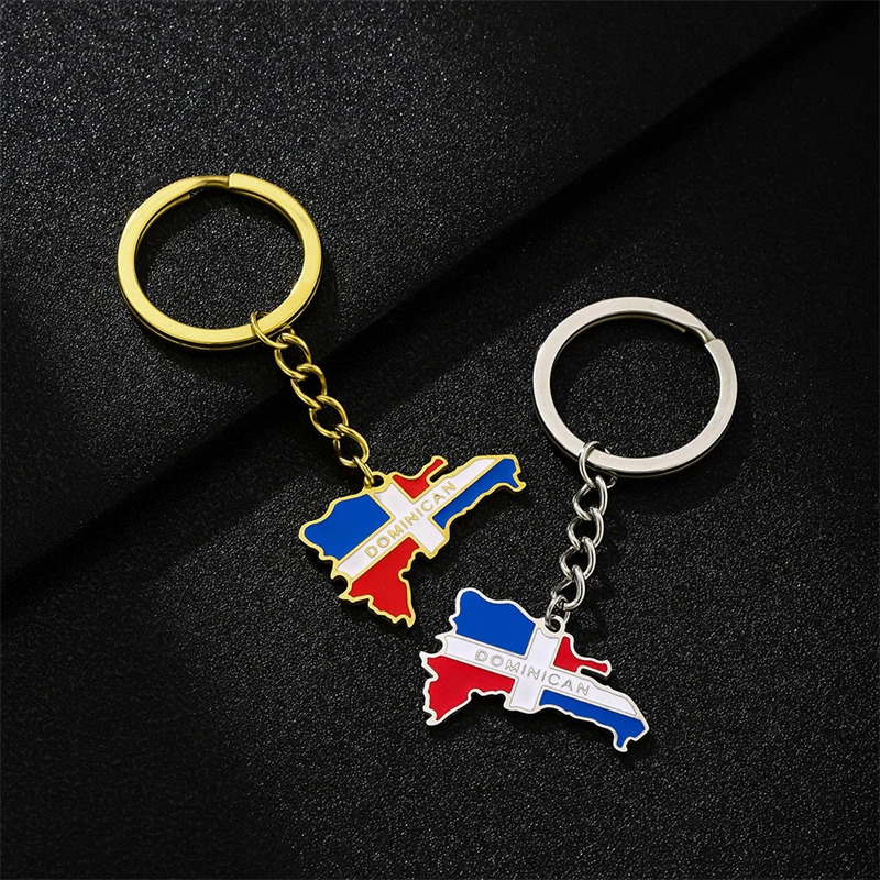 Rep-blica-Dominicana-Map-Flag-Key-Chain-Stainless-Steel-Gold-Silver ...