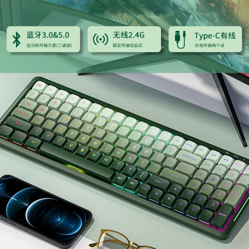 ECHOME-100Keys-Wireless-Mechanical-Keyboard-Bluetooth-Tri-Mode-Metal ...