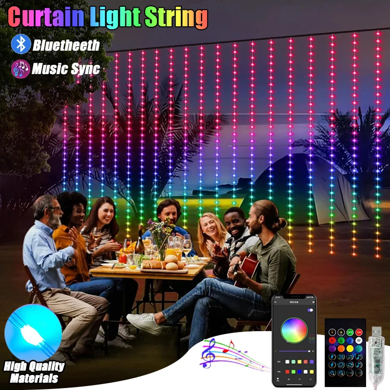 RGBIC-Curtain-Light-String-APP-Bluetooth-Control-String-Lights-USB-Plug ...