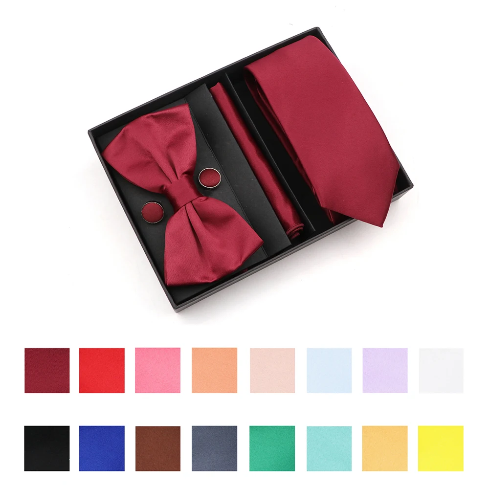 Men-s-Casual-Solid-Color-Tie-Set-With-Box-Necktie-Bowtie-Handkerchief ...