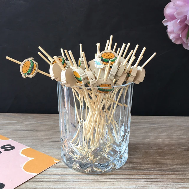 100Pcs/Pack Hamburger Garnish Bamboo Sticks Fruit Sticks Snack Skewers ...