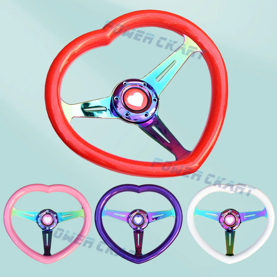 JDM-Pink-Heart-Shape-Volante-14-Polegada-Universal-Modificado-Deep-Corn ...