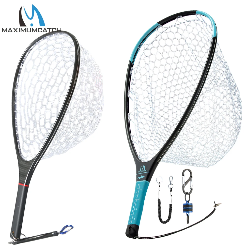 MAXCATCH Carbon Fiber Landing Net Rubber Mesh Lightweight Strong Handle ...