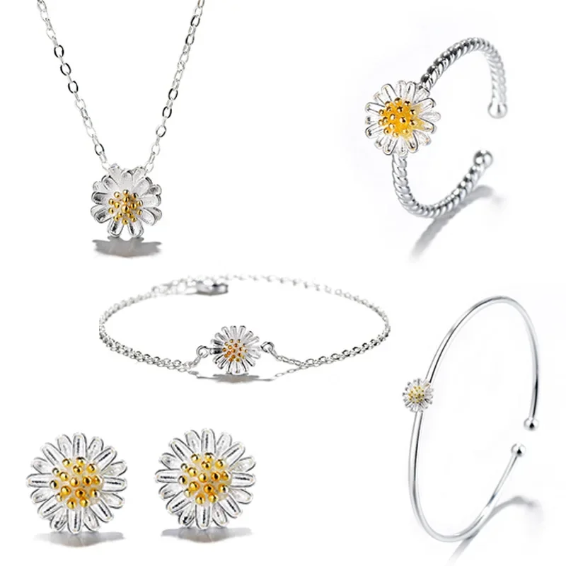 New Arrival Jewelry Set Silver Color Daisy Sunflower Chrysanthemum ...