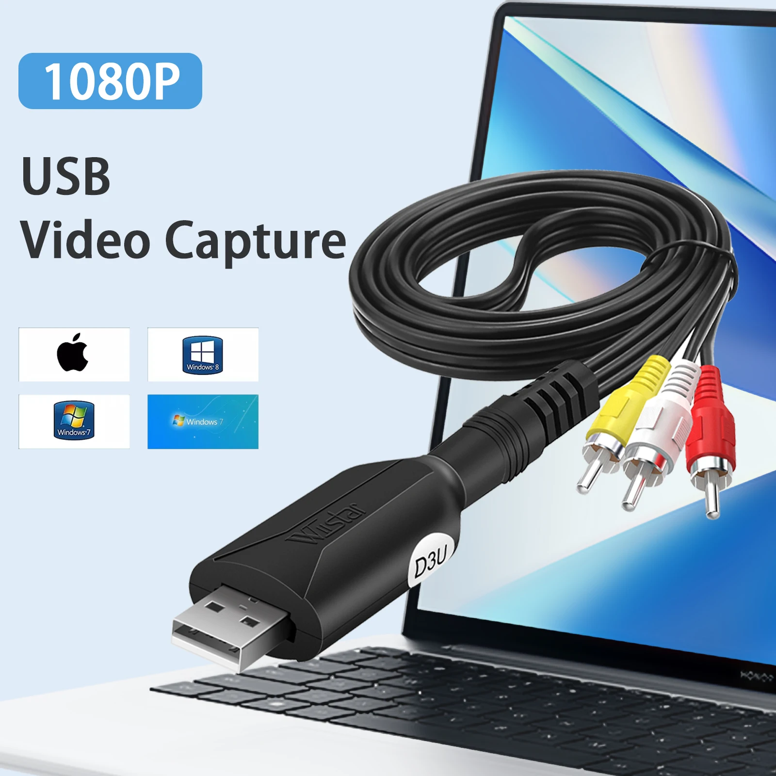 USB Video Capture Card 3RCA to USB 2.0 Audio Video TV DVD VHS Converter ...