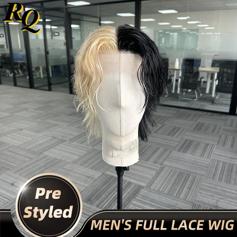 Pre Style Color Hair Full Lace Wig For Men Pre Color Cut Hair Wig Male ...