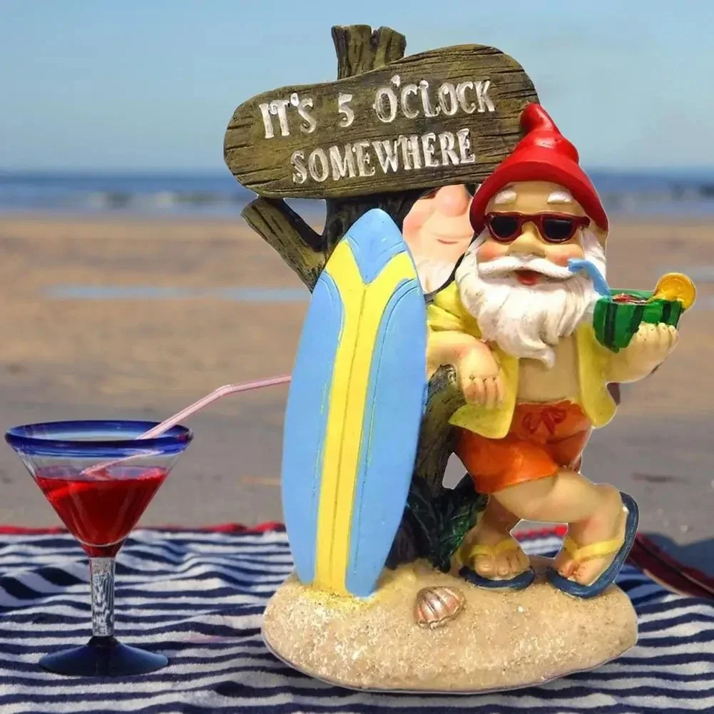 New-Beach-Surf-Dwarf-Garden-Gnome-With-Surfboards-And-Drinks-Statue ...