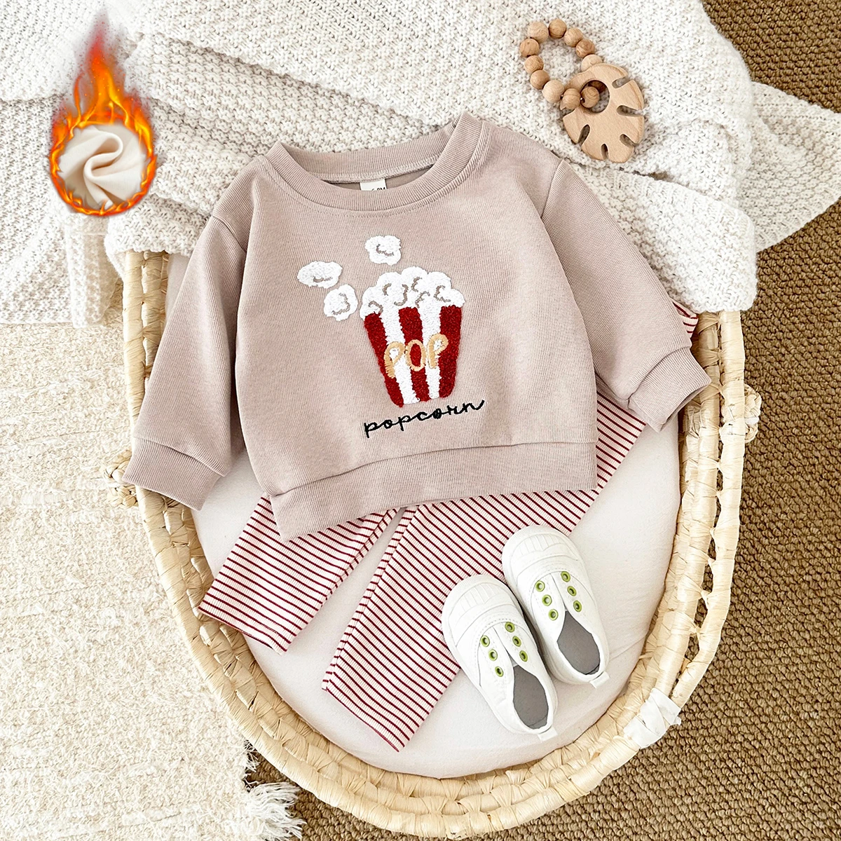 Baby Girls Clothing Thick Tracksuit Cute Popcorn Embroidery Toddler Top ...