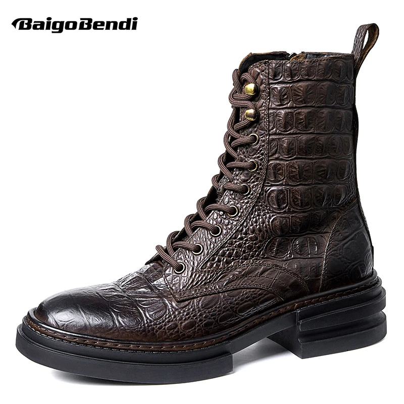 Wow-NEW-Crocodile-Patten-Top-Layer-Cow-Leather-Men-s-Mid-calf-Boots ...