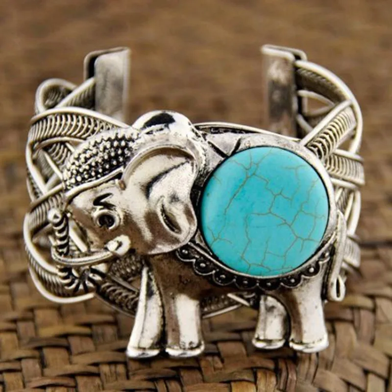 Tibetan-Style-Natural-Stone-Turquoise-Elephant-Cuff-Bangle-Bracelets ...